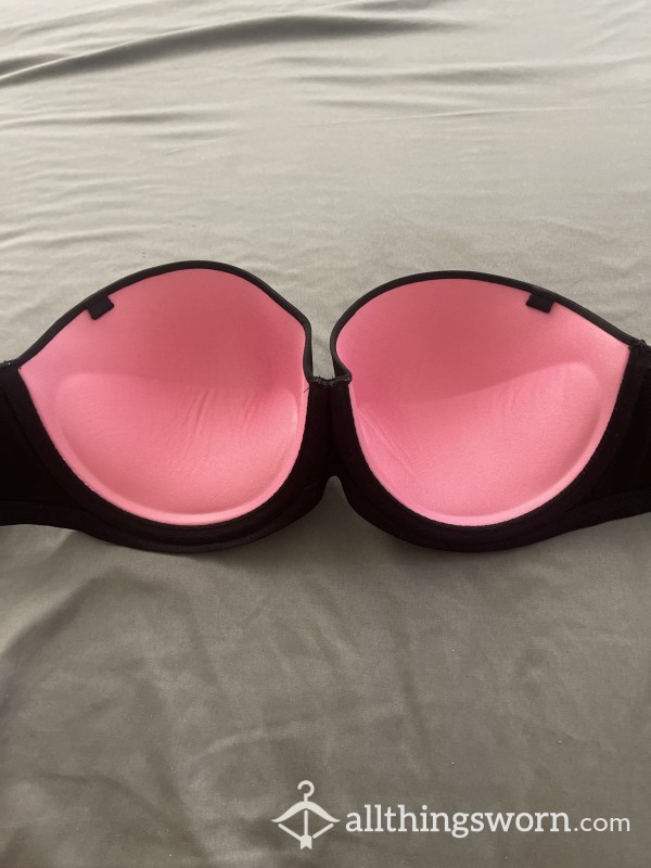 36C PINK Black Strapless PushUp Bra