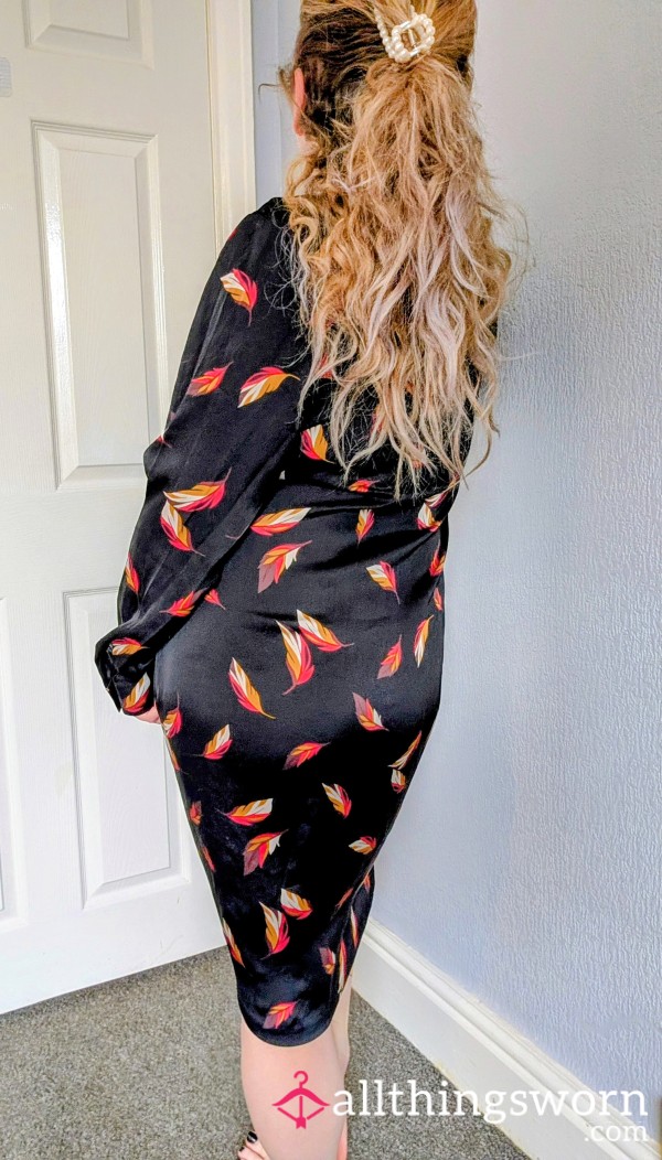 Black Feather Print Dress CurveHugging TeaseReady