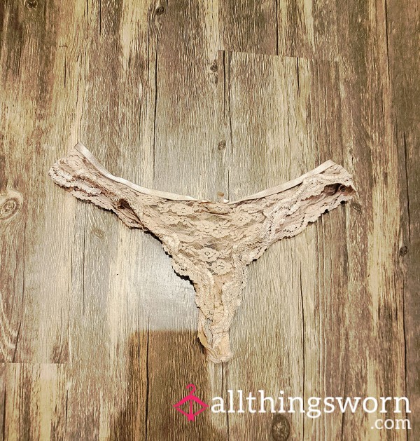 Dingy Pale Pink Thong Very Worn Size Small Lacey Thong