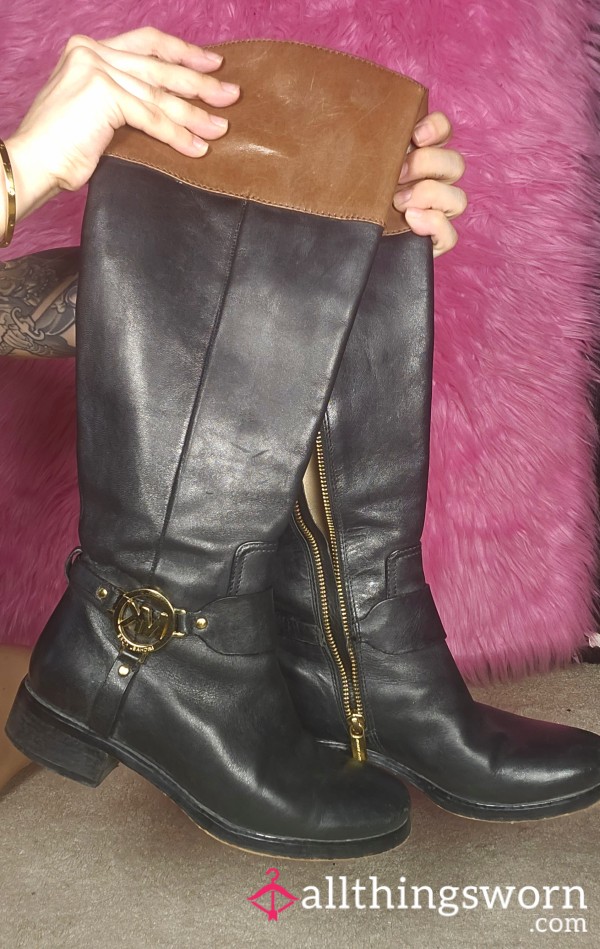 Micheal Kors Old Boots Black Real Leather Knee High Ta