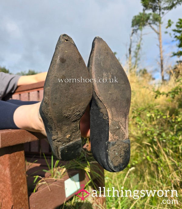SOLD Muddy Sweaty Designer Pointy Flats With Toe Prin
