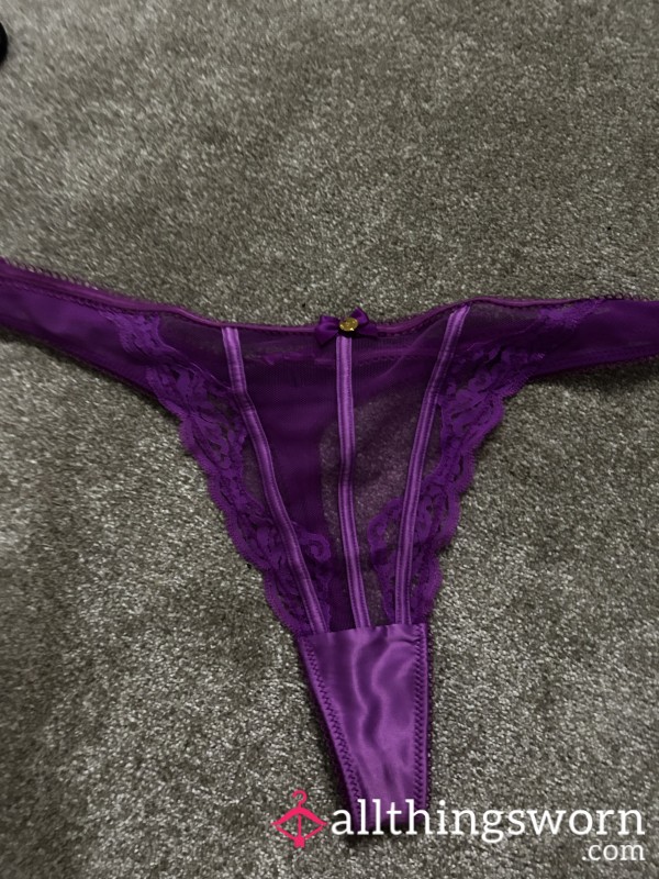 Purple Mesh And Satin Thong