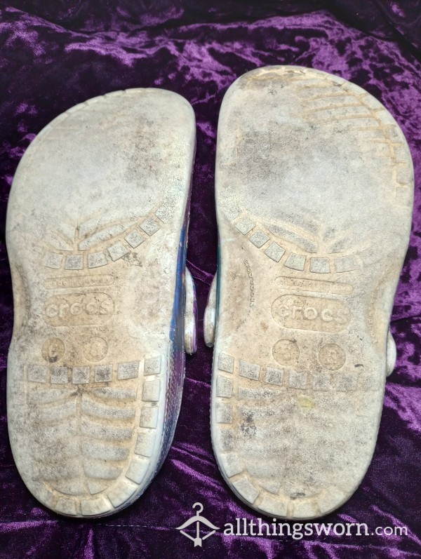 Very Well Worn Galaxy Crocs 3 Years Old
