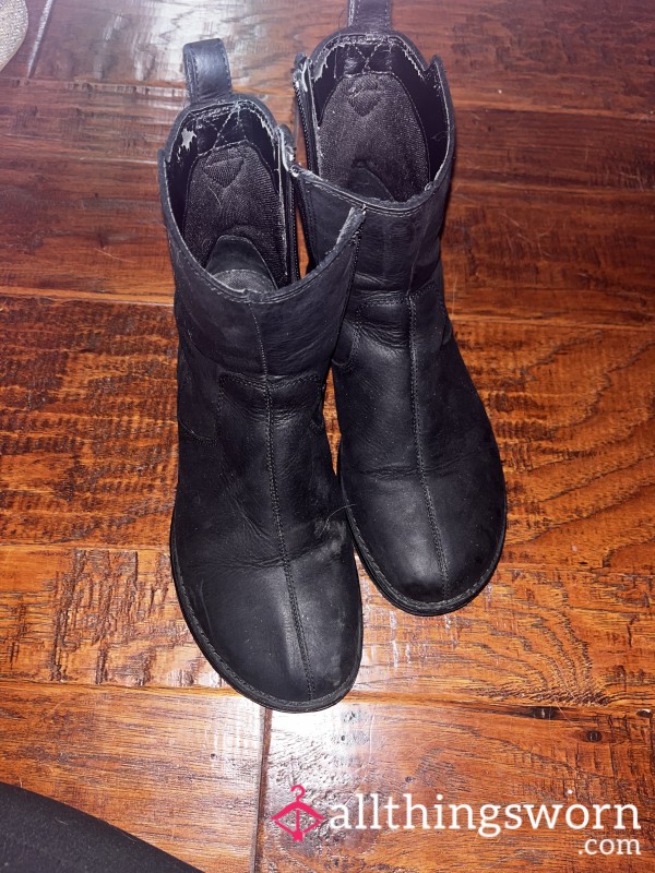 Worn Black Ankle Boots With Heavy Real Life Wear